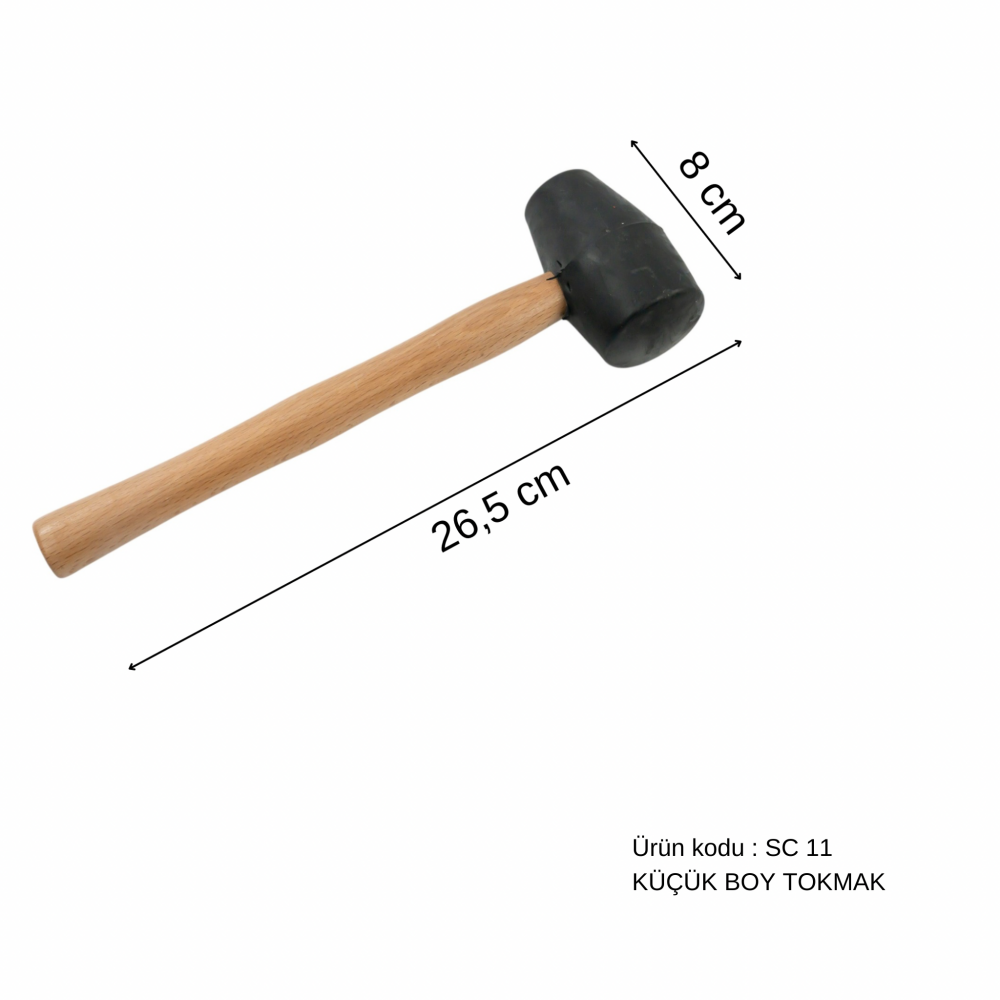 26,5 cm Tahta Saplı Kauçuk Başlıklı Küçük Boy Tokmak, Boyasız Göçük ...